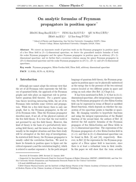 On Analytic Formulas Of Feynman Propagators In Position Space Pdf Quantum Field Theory
