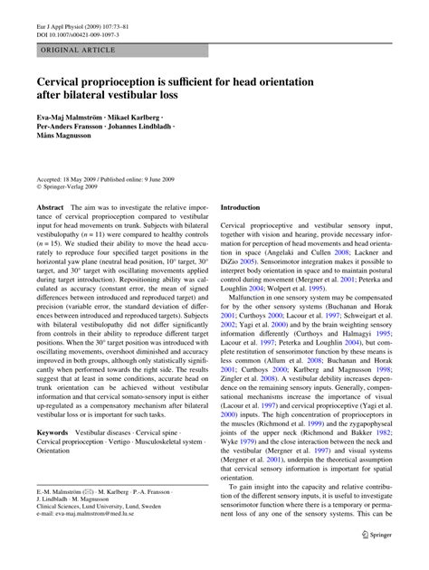 Pdf Cervical Proprioception Is Sufficient For Head Orientation After