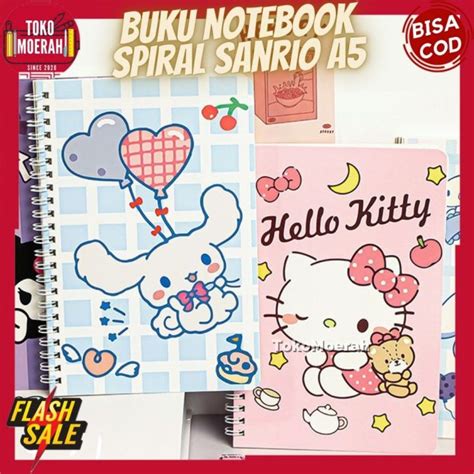 Buku Sanrio Buku Notebook Spiral Ukuran A5 Sanrio Kertas Bergaris Cod