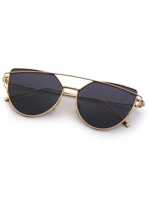 Gold Frame Black Reflective Lenses Sunglasses Sheinsheinside