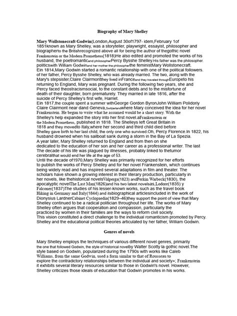 Biography Of Mary Shelley Style And Era Pdf Mary Shelley