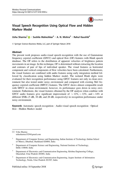 pdf visual speech recognition using optical flow and hidden markov model
