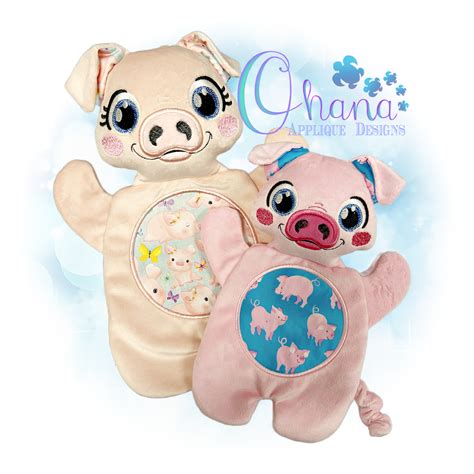 Huggable Pig Flat Body Lovey Design Ohana Applique Designs