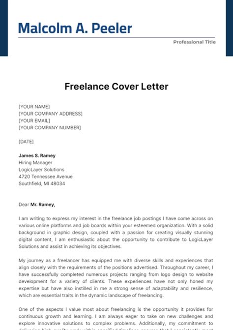Freelance Cover Letter Template To Edit Online
