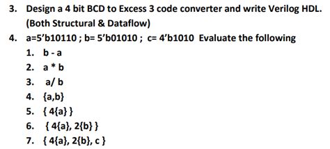 Solved 3 Design A 4 Bit Bcd To Excess 3 Code Converter And