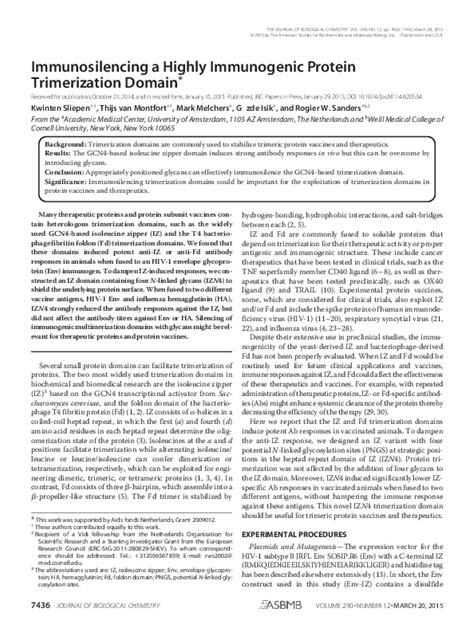 Pdf Immunosilencing A Highly Immunogenic Protein Trimerization Domain