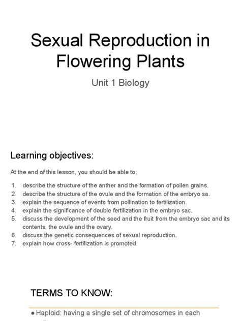 Sexual Reproduction In Flowering Plants Cape Pdf Flowers Fertilisation