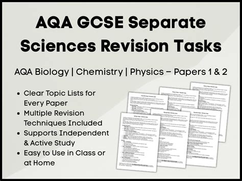 Gcse Separate Sciences Revision Task Sheets Teaching Resources