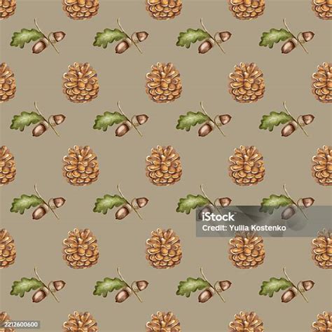 부드러운 배경에 솔방울과 도토리가 특징인 아름 다운 가을 수채화 패턴 10월에 대한 스톡 벡터 아트 및 기타 이미지 10월 11월 9월 Istock