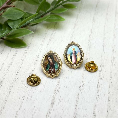 Virgin Mary Pin Gold Pin Miraculous Virgin Pin Religious Pin T