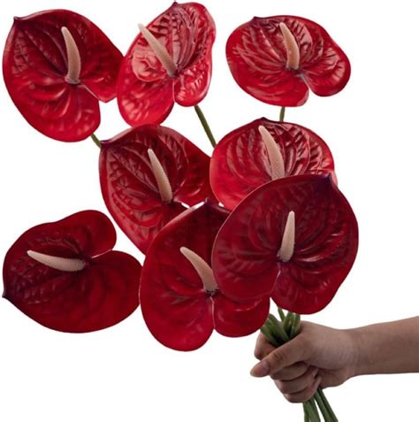Corkwaw Artificial Anthurium Flowers 8 Pcs Artificial Anthurium