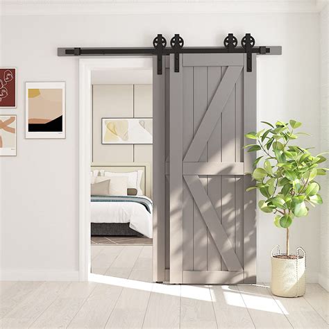 Buy Skysen 5ft Heavy Duty Sliding Barn Door Hardware Single Track Bypass Double Door Kit Black