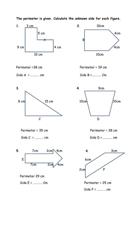 Perimeter Missing Side Worksheets