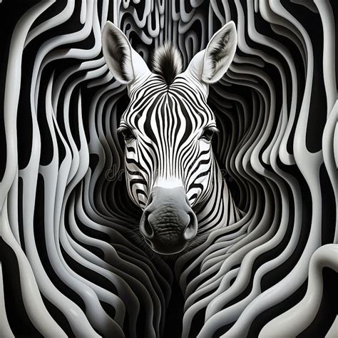3d Black And White Zebra Optical Illusion Artwork Stock Illustration