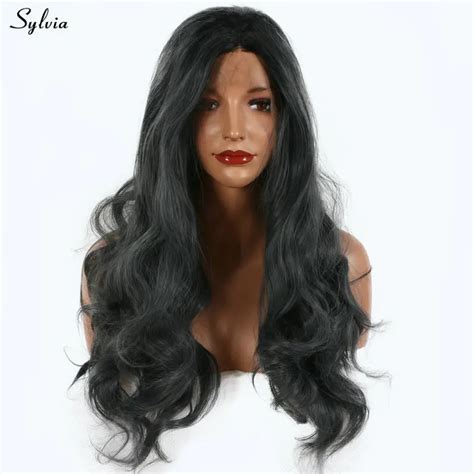 Sylvia Mixed Gray Wig Long Synthetic Lace Front Wigs Black Roots To
