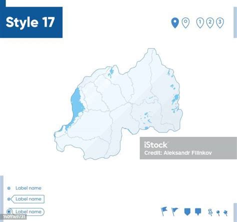 Rwanda Carte Isolée Sur Fond Blanc Avec De Leau Et Des Routes Carte