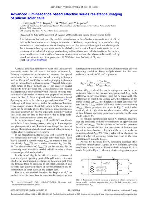 Pdf Advanced Luminescence Based Effective Series Resistance Imaging Of Silicon Solar Cells