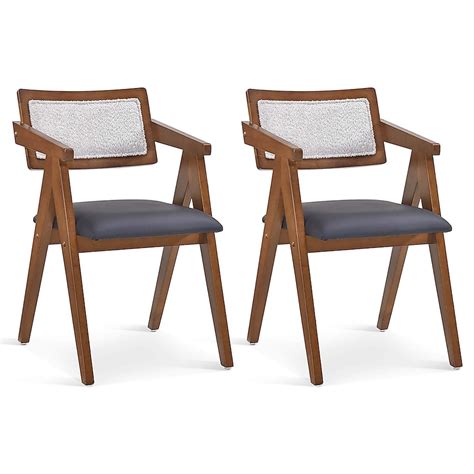 Costway 2 Pack 19 In W Modern Walnut Black Gray Shearling Accent