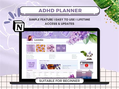Notion Template Adhd Planner Adult Adhd Productivity Planner Second Brain Notion Life Planner