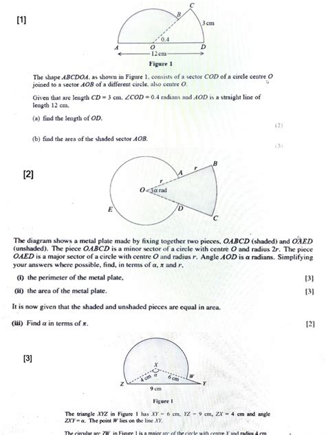 Alevel Maths Radians Arc Sector 01 Q Pdf Area Physical Quantities