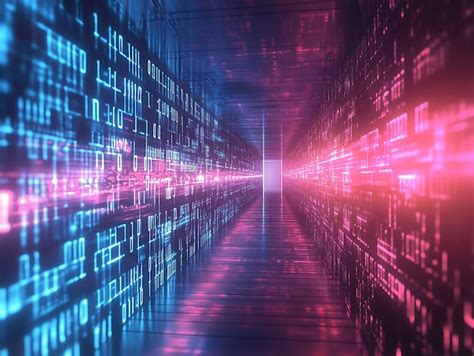 Abstract Binary Code Matrix With Glowing Blue Lights And Particle