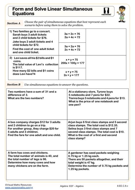 Form And Solve Linear Simultaneous Equations Worksheet Fun And Engaging 8th Grade And Im I