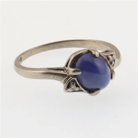10k White Gold Star Sapphire And Diamond Accent Ring Size 675 Etsy