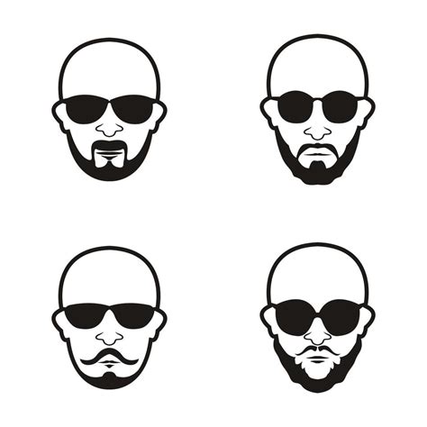 Bald Man Face Beard And Mustache With Black Glasses Face Icon Vector Illustration Template