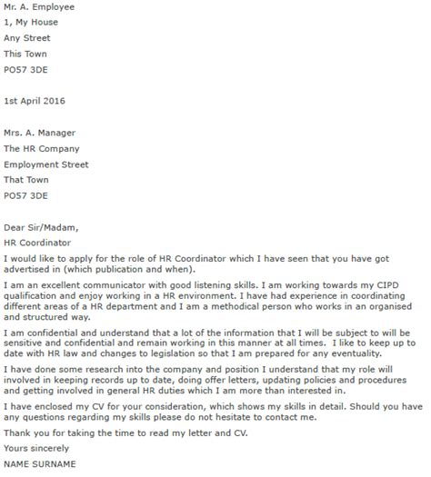 coordinator cover letter