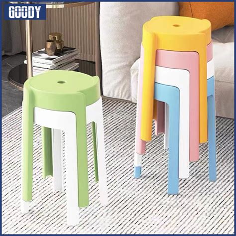 【4 Color】plastic Stool Chair Dining Stool Bar Stools Chair Sturdy Stacking Save Space Lazada Ph