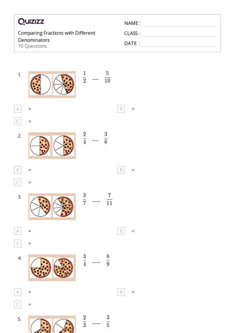 50 Comparing Fractions With Unlike Denominators Worksheets For 3rd Grade On Quizizz Free