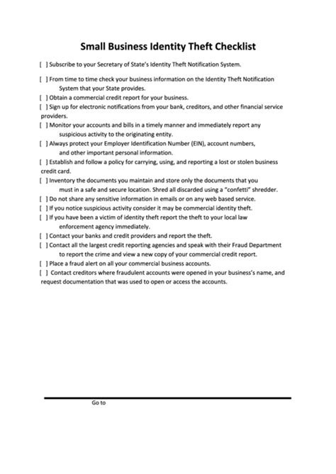 Small Business Identity Theft Checklist Printable Pdf Download
