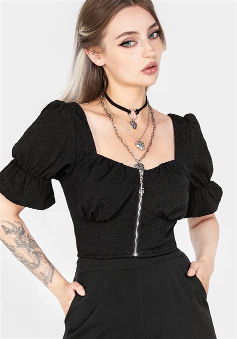 Disturbia Betrayal Zip Up Crop Top Tops