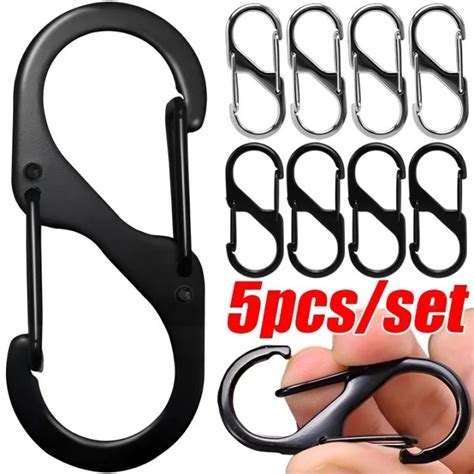 5pcs Stainless Steel S Type Carabiner With Lock Mini Hook Anti Theft