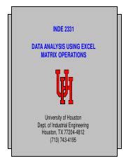 Excel Data Analysis Linear Regression Matrix Operations Course Hero