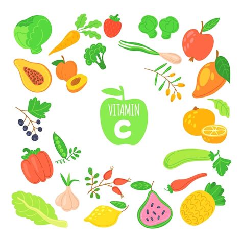 Premium Vector Vitamin C Sources Deficiency Fruit Complex Food Rich