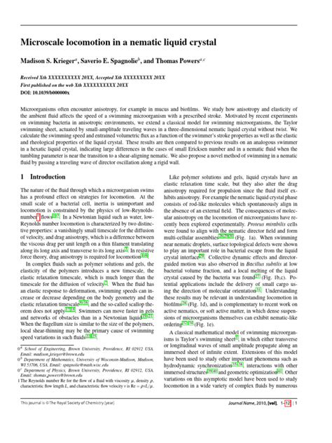 Microscale Locomotion In A Nematic Liquid Crystal Pdf Liquid