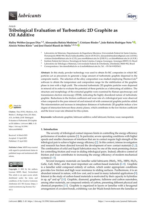 Pdf Tribological Evaluation Of Turbostratic 2d Graphite As Oil Additive