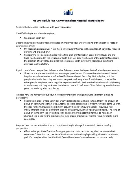 His 100 Module Five Activity Template Identify The Topic You Chose To