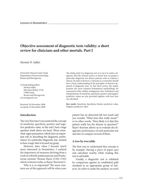 Pdf Objective Assessment Of Diagnostic Tests