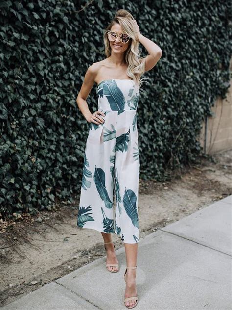 Leaves Printed Backless Off The Shoulder Long Jumpsuits Boholooks
