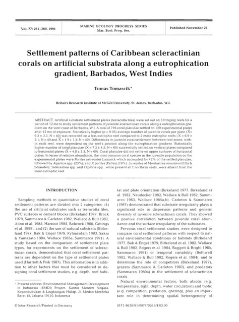 Pdf Settlement Patterns Of Caribbean Scleractinian Corals On