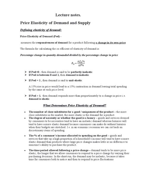 Elasticity Of Demand And Supply Lecture Notes Pdf Price Elasticity Of Demand Demand