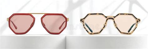 Two Trendy Geometric Eyeglass Frames On White Background Eyewear Fashion Concept Minimalism
