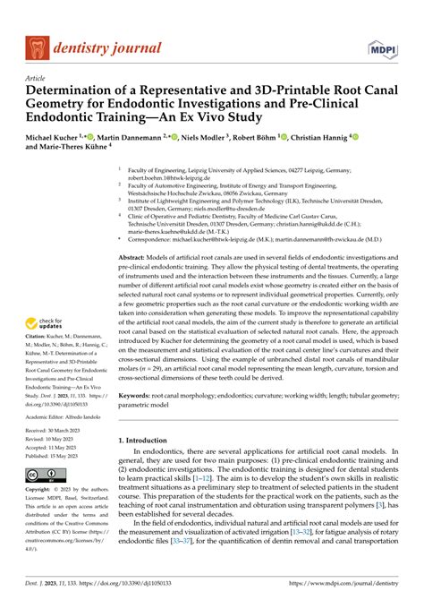 Pdf Determination Of A Representative And 3d Printable Root Canal