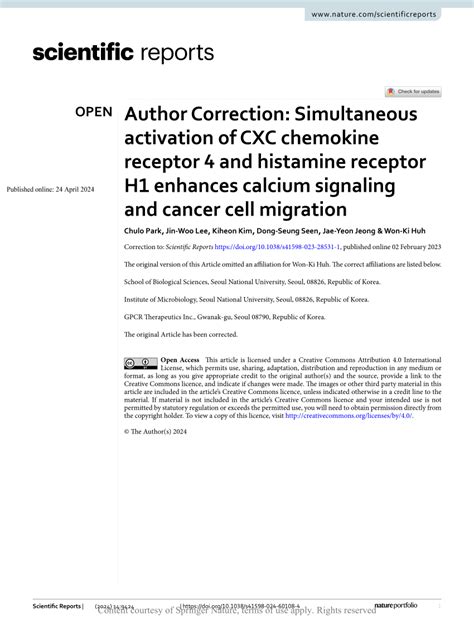 Pdf Author Correction Simultaneous Activation Of Cxc Chemokine