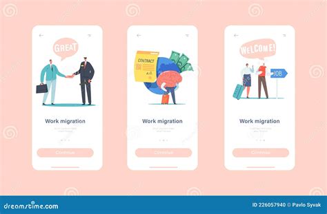 Work Migration Mobile App Page Onboard Screen Template Tiny Businesspeople Characters Leaving