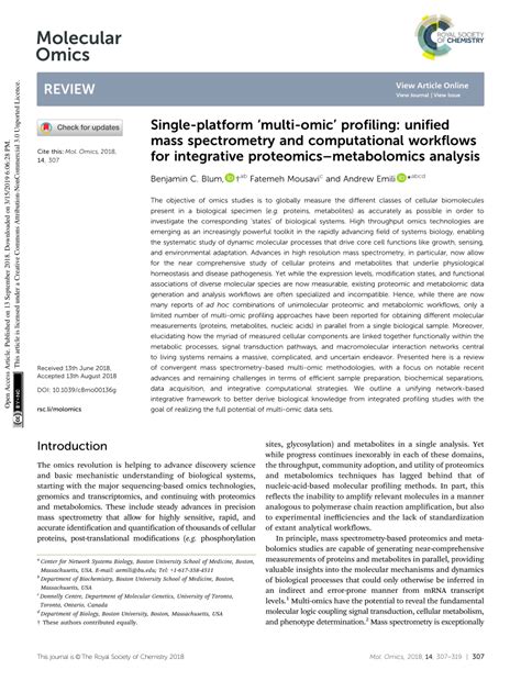 Pdf Single Platform Multi Omic Profiling Unified Mass Spectrometry