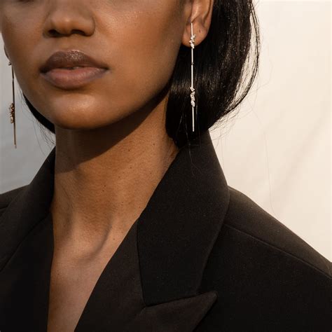 Jointed Linear Earrings With Diamonds Plus Grace Lee