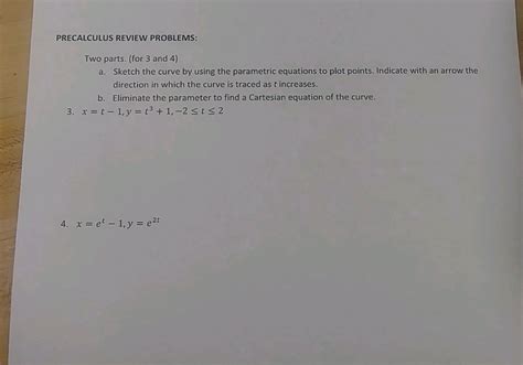 Solved Precalculus Review Problems Two Parts For 3 And 4